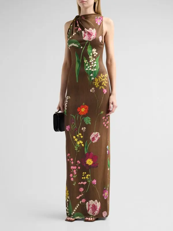 Oscar De La Renta Mixed Botanical Jersey Day Dress