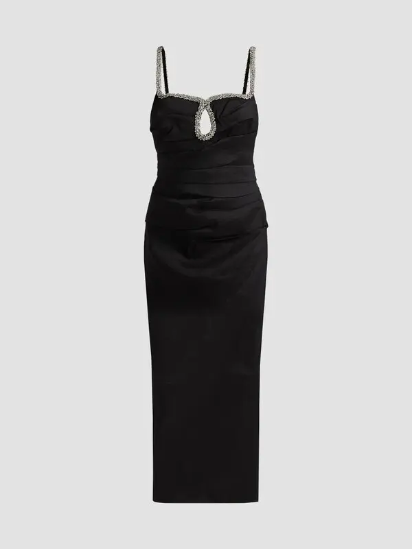 Acler Astonhall Pleated Embellished-trim Midi-dress - Black