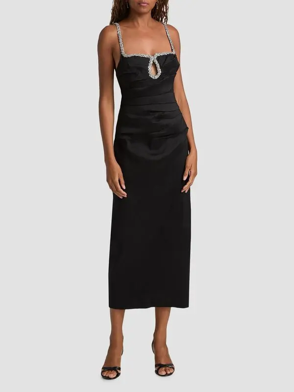 Acler Astonhall Pleated Embellished-trim Midi-dress