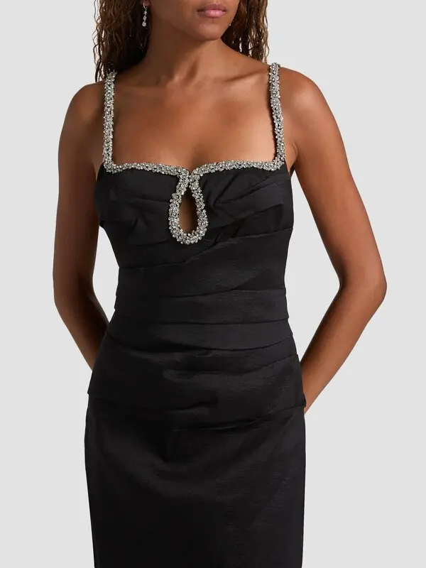 Acler Astonhall Pleated Embellished-trim Midi-dress