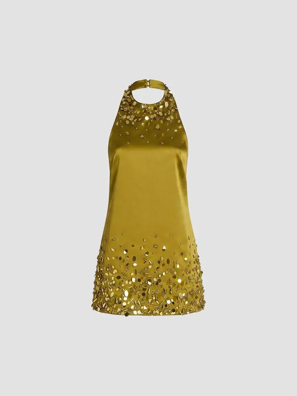 Retrofete Tobonie Embellished Halterneck Mini Dress - Basil