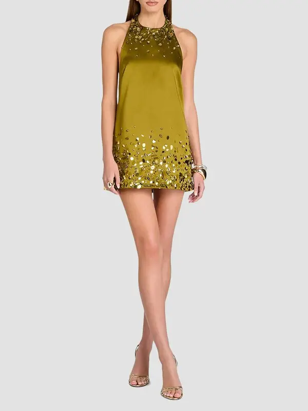 Retrofete Tobonie Embellished Halterneck Mini Dress - Basil