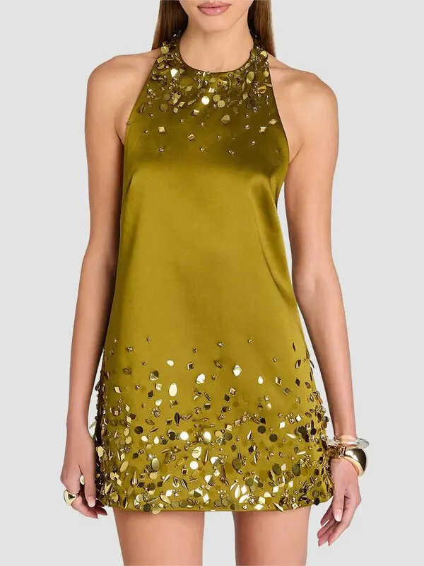 Retrofete Tobonie Embellished Halterneck Mini Dress - Basil