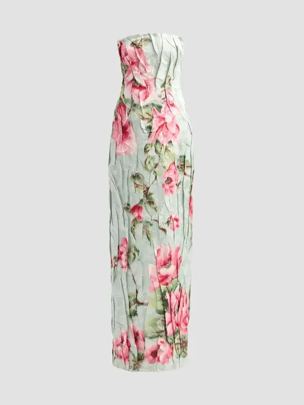 Oscar De La Renta Floral Chine Fil Coupe Jacquard Strapless Gown - Sage