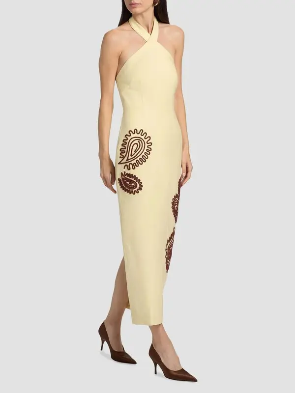 Significant Other Carly Embroidered Linen-blend Halterneck Midi-dress