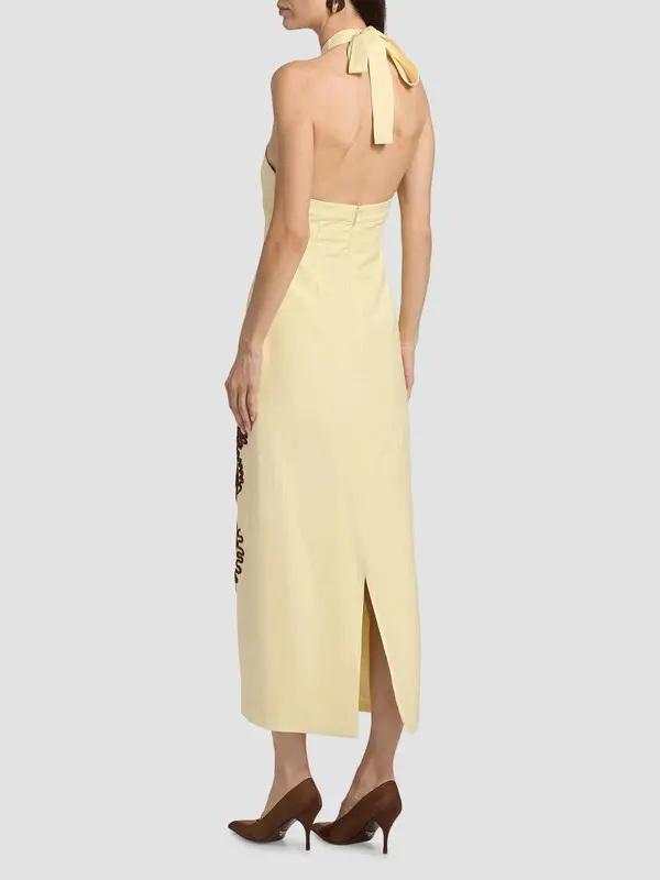 Significant Other Carly Embroidered Linen-blend Halterneck Midi-dress
