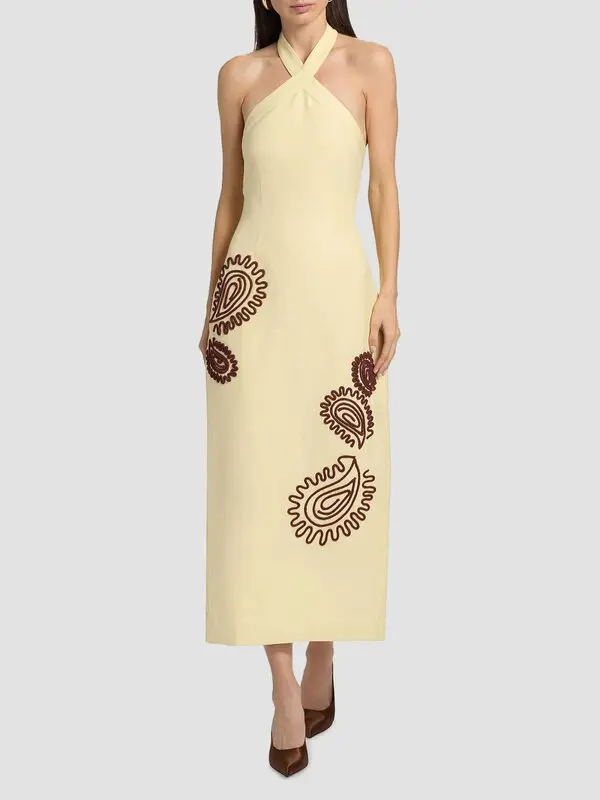 Significant Other Carly Embroidered Linen-blend Halterneck Midi-dress