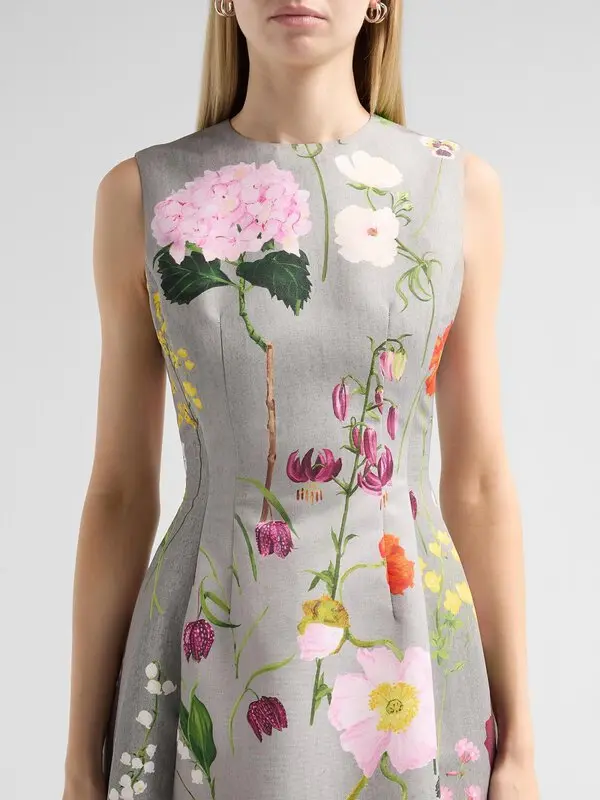 Oscar De La Renta Mixed Botanical Faille Cocktail Dress