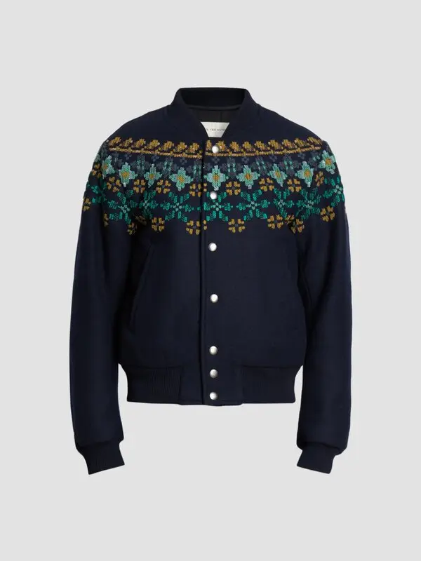 Dries Van Noten Valtor Wool-blend Intarsia-knit Bomber Jacket