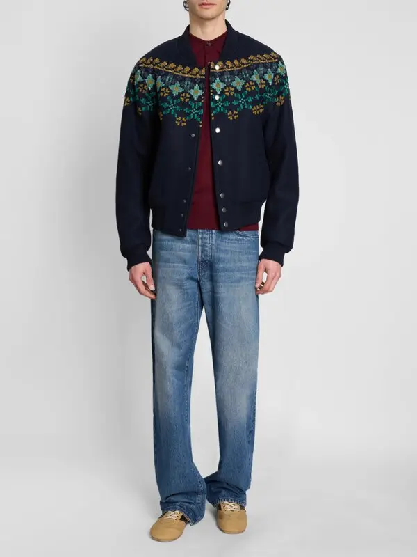 Dries Van Noten Valtor Wool-blend Intarsia-knit Bomber Jacket