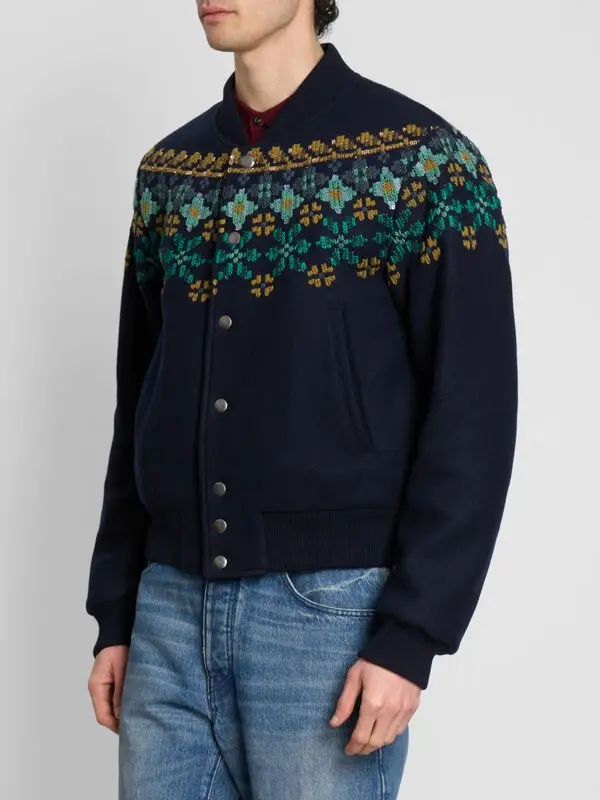 Dries Van Noten Valtor Wool-blend Intarsia-knit Bomber Jacket