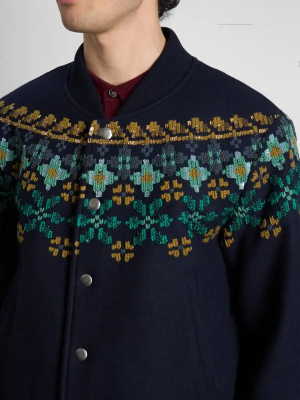 Dries Van Noten Valtor Wool-blend Intarsia-knit Bomber Jacket