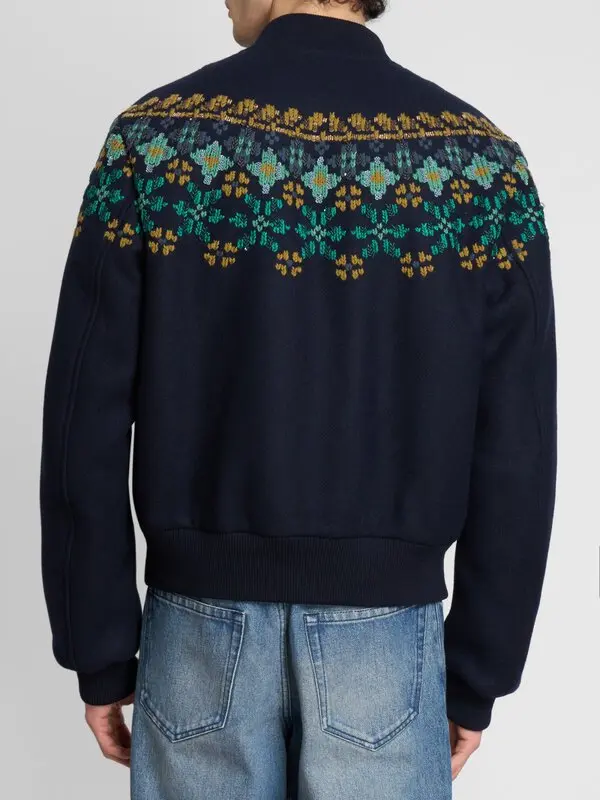 Dries Van Noten Valtor Wool-blend Intarsia-knit Bomber Jacket