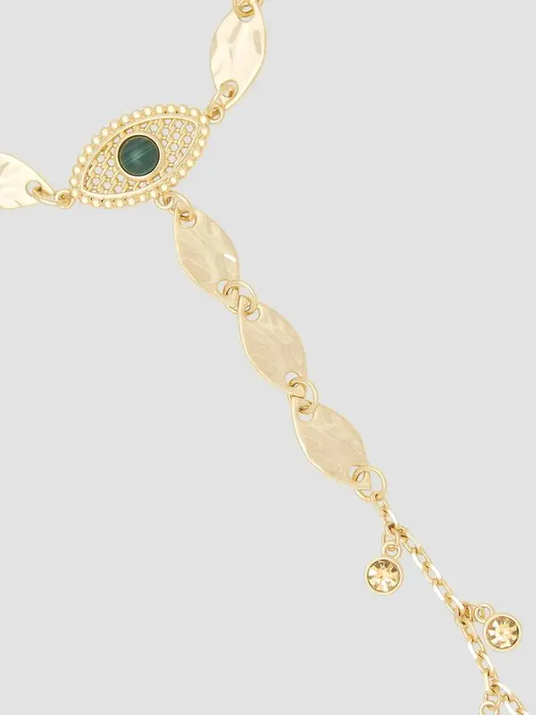 Ramy Brook Cleo Goldtone, Glass Crystal & Reconstituted Malachite Hand Chain