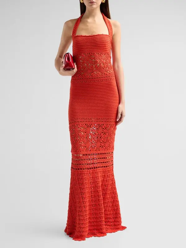 Retrofete Peggie Crochet Halter Maxi Dress