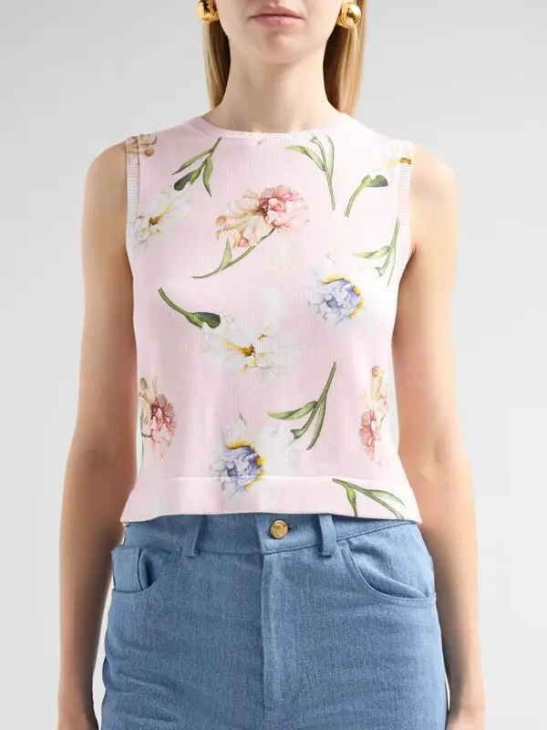 Oscar De La Renta Printed Cotton-blend Tank