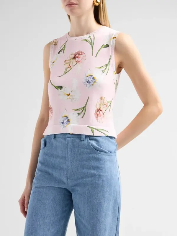 Oscar De La Renta Printed Cotton-blend Tank