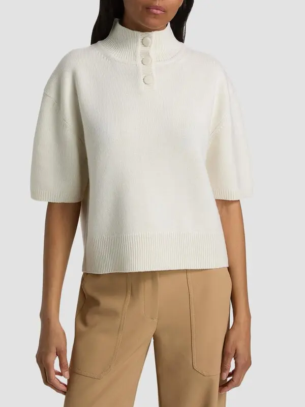 Brandon Maxwell The Kinley Knit Crop Henley Sweater