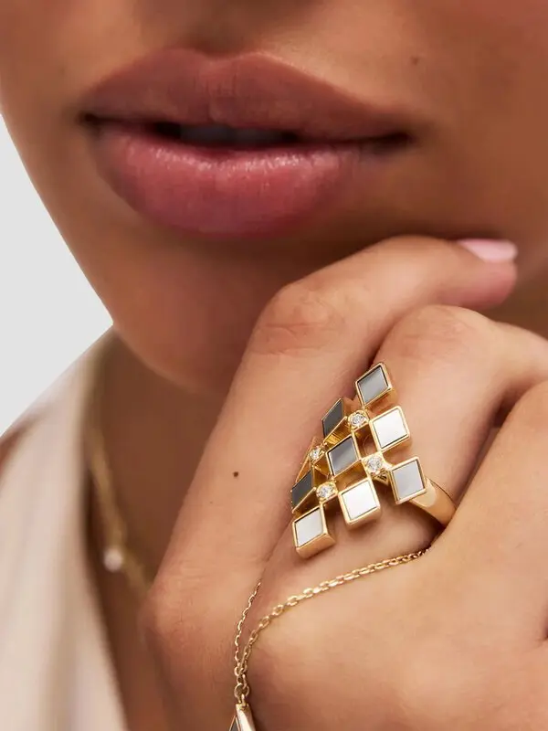 Ramy Brook Eliza Goldtone, Enamel & Glass Crystal Ring
