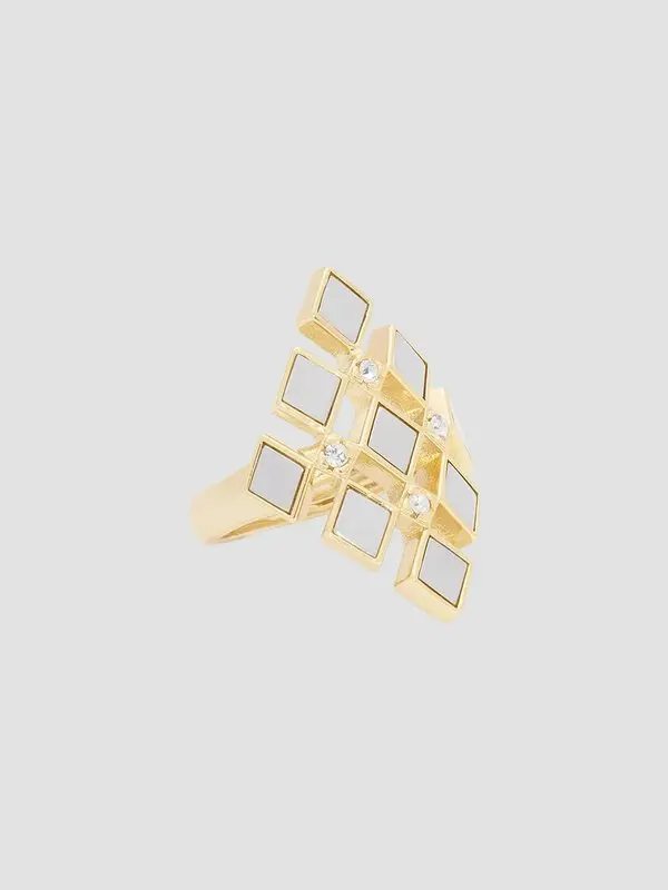 Ramy Brook Eliza Goldtone, Enamel & Glass Crystal Ring