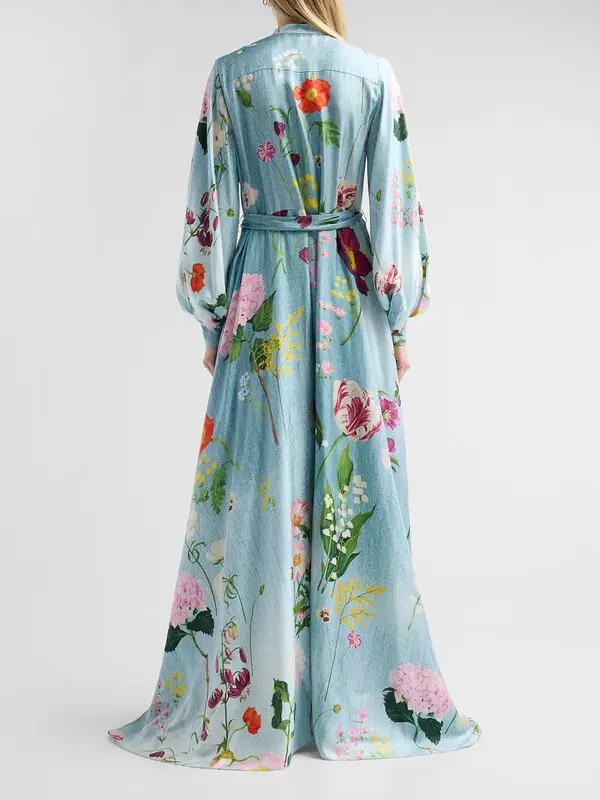 Oscar De La Renta Mixed Botanical Silk Twill Caftan Dress