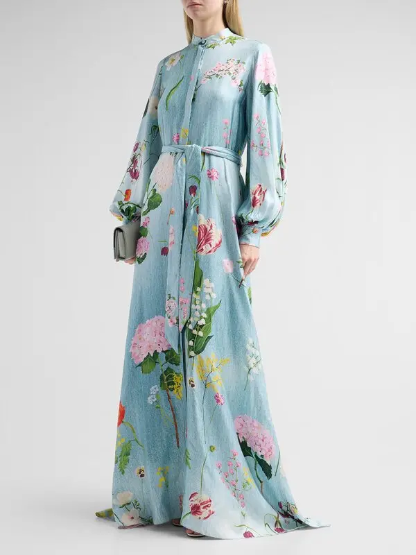 Oscar De La Renta Mixed Botanical Silk Twill Caftan Dress