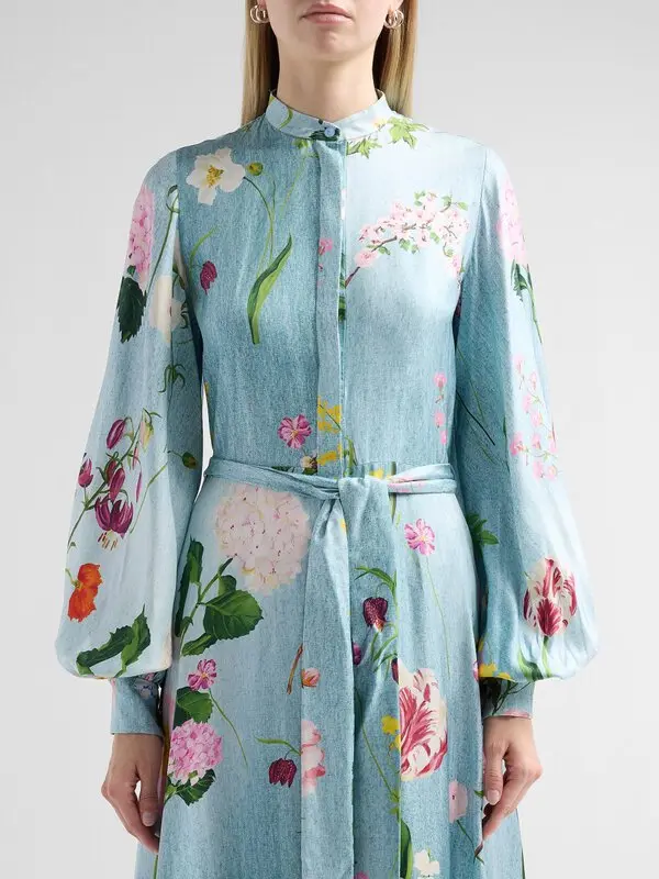 Oscar De La Renta Mixed Botanical Silk Twill Caftan Dress