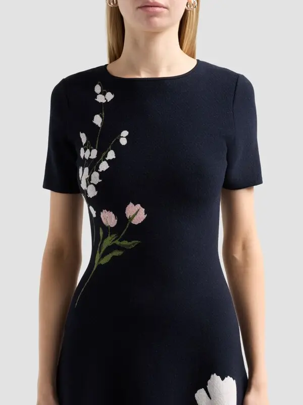 Oscar De La Renta Floral Jacquard Knit Midi Dress