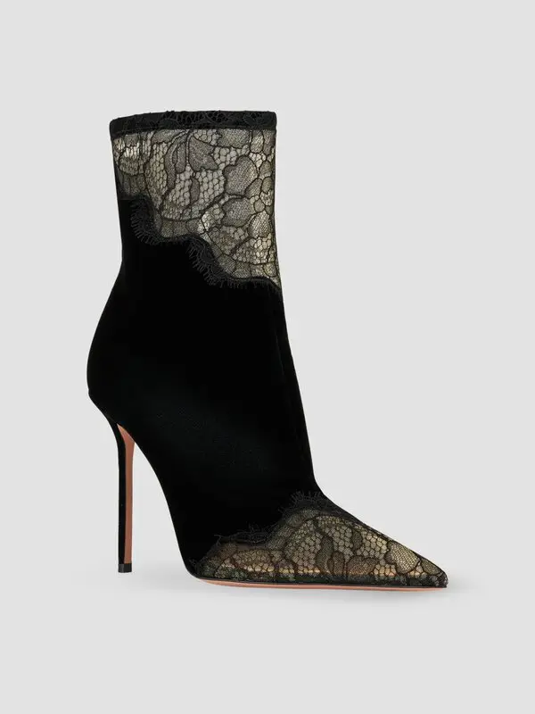AQUAZZURA Velvet Meadow 105mm Suede & Lace Ankle Boots