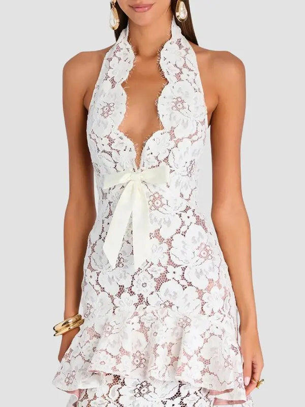 Retrofete Senara Lace Halter Tiered Maxi Dress