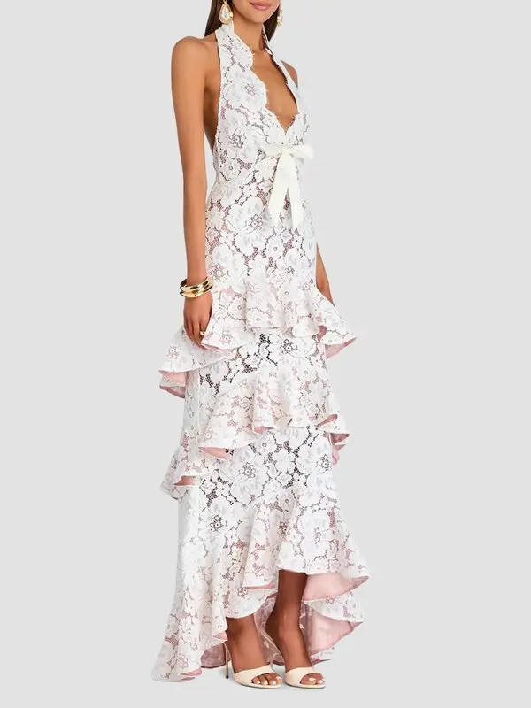 Retrofete Senara Lace Halter Tiered Maxi Dress