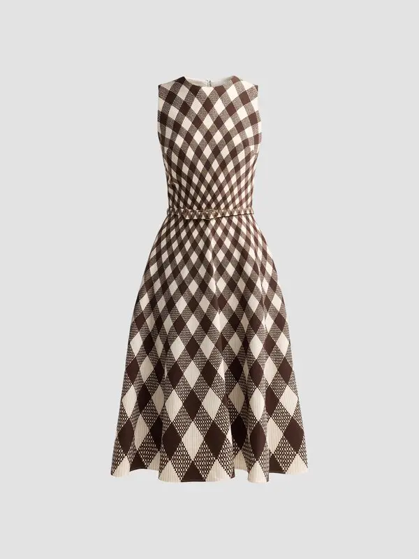 Oscar De La Renta Argyle Degrade Wool Sleeveless Day Dress - Brown Ivory