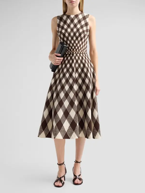 Oscar De La Renta Argyle Degrade Wool Sleeveless Day Dress