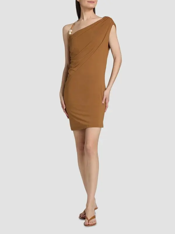 Significant Other Amren Bead-detail Draped Jersey Minidress