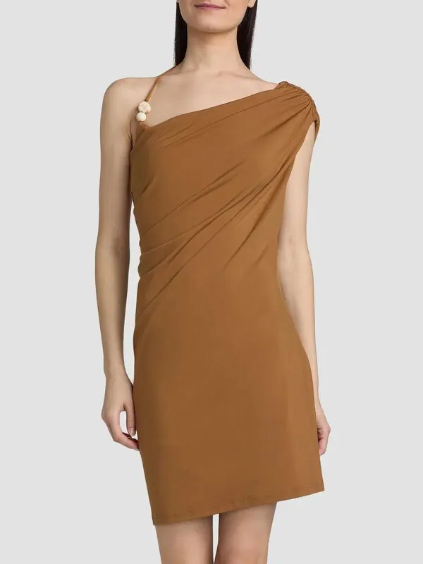 Significant Other Amren Bead-detail Draped Jersey Minidress