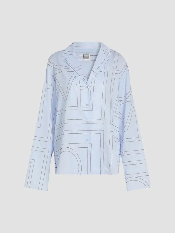 TOTEME Monogram Cotton-blend Pajama-style Top - Sky