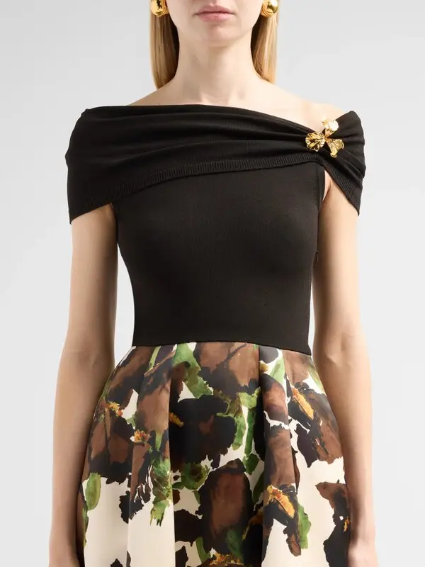 Oscar De La Renta Iris Mix Media Off-the-shoulder Day Dress