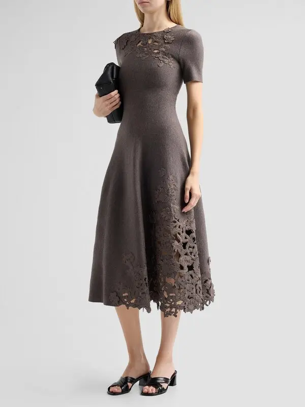 Oscar De La Renta Guipure Lace Wool Midi Dress