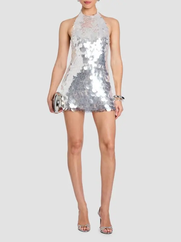 Retrofete Bondera Sequin Halter Minidress - Silver