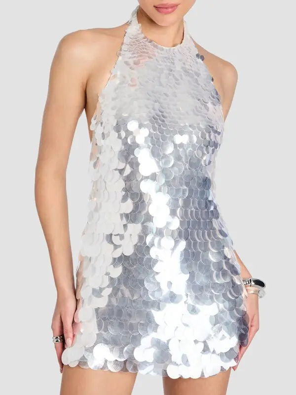 Retrofete Bondera Sequin Halter Minidress - Silver