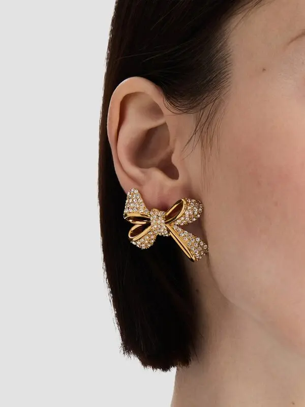 Oscar De La Renta Goldtone & Glass Bow Stud Earrings - Crystal