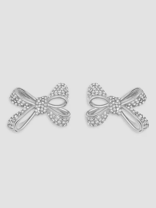 Oscar De La Renta Goldtone & Glass Bow Stud Earrings - Silver