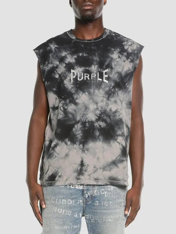 PURPLE BRAND Logo Tie-dye Cotton Sleeveless T-shirt