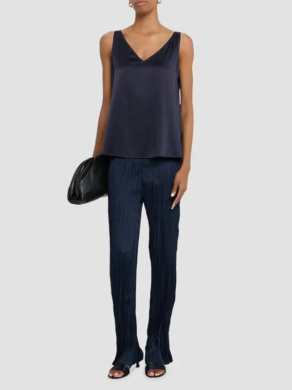 Significant Other Lilian Pleated Satin Straight-leg Pants