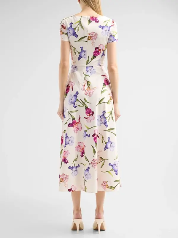 Oscar De La Renta Iris Flowers Poplin Day Dress
