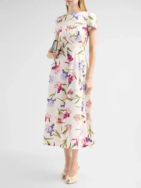 Oscar De La Renta Iris Flowers Poplin Day Dress