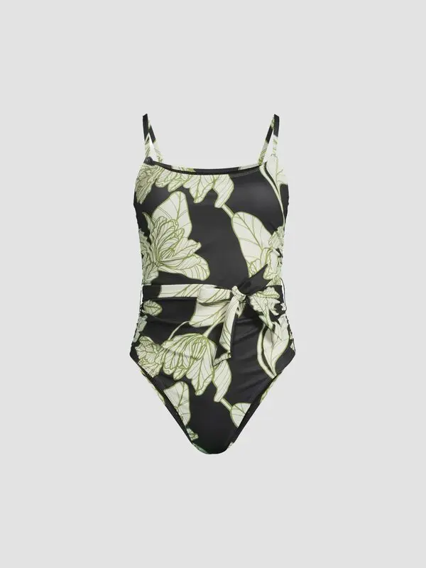 HUTCH Zenna One-piece Swimsuit - Black Dramatic Vining Iris