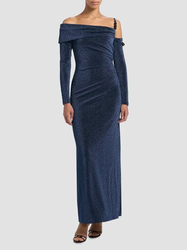 Significant Other Gia Off-the-shoulder Metallic Gown