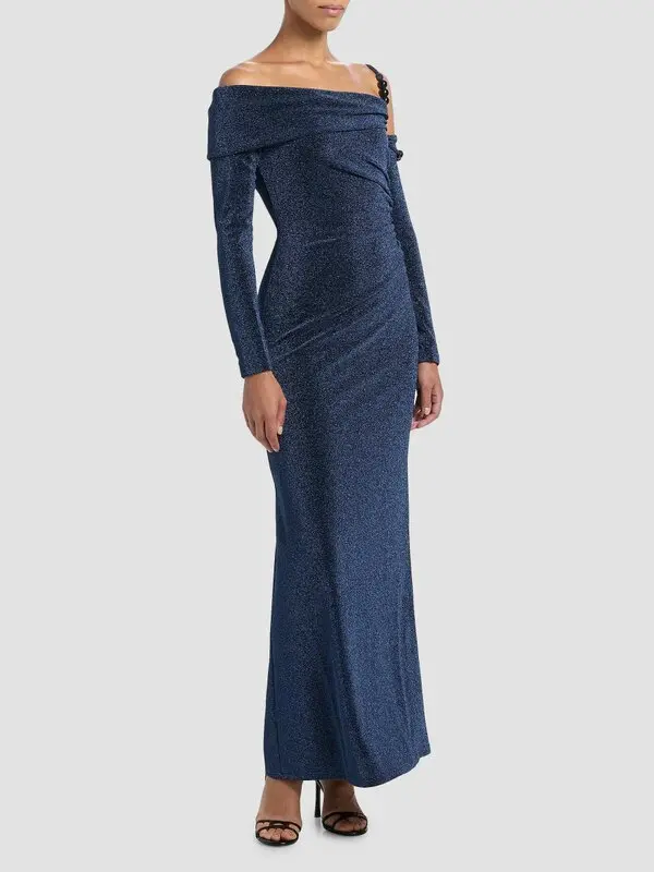 Significant Other Gia Off-the-shoulder Metallic Gown