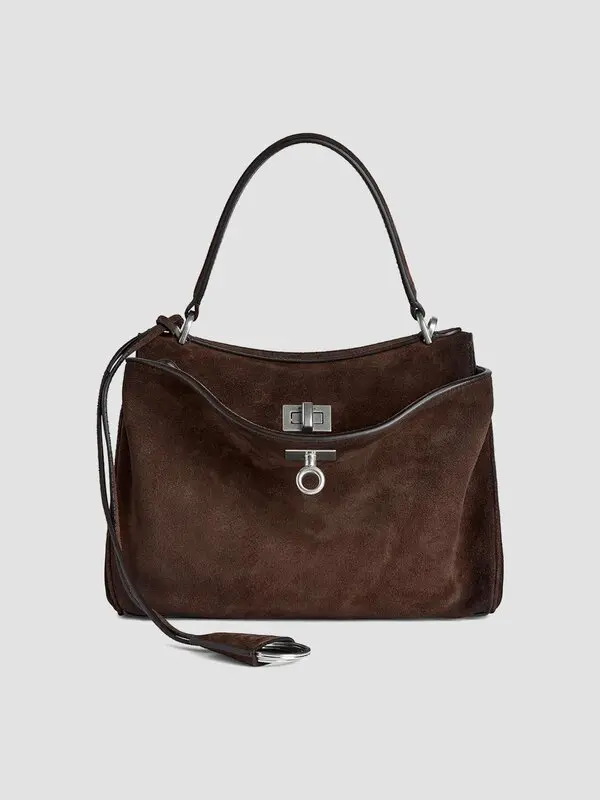 Balenciaga Rodeo Small Suede Top Handle Bag - Espresso